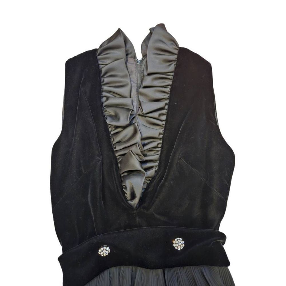 1960s Velvet Tuxedo Mini Dress With Ruffle Collar Lbd… - Gem